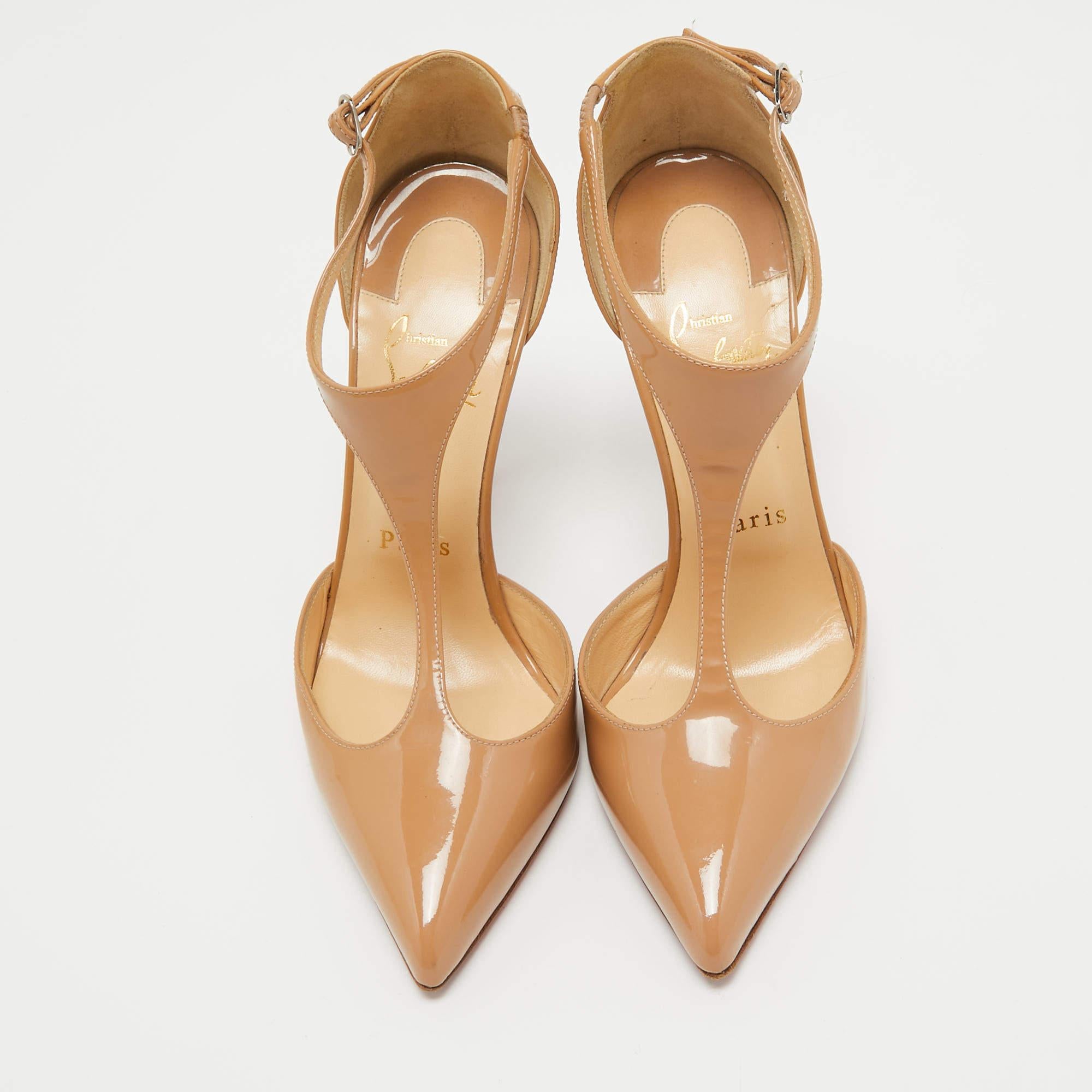 Christian Louboutin Beige Patent Leather J String Pumps Size 36 For Sale at 1stDibs