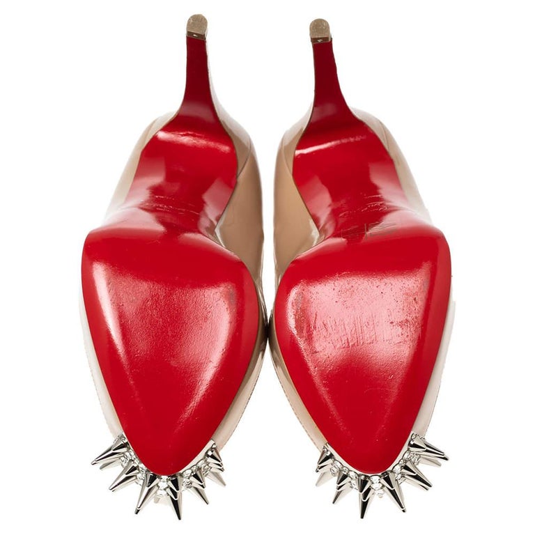 Christian Louboutin Beige Patent Leather Suede Asteroid Spike Toe Pumps ...