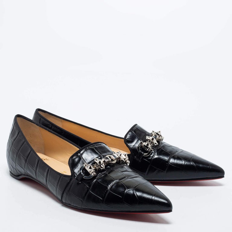 Christian Louboutin Black Croc Embossed Leather Kashasha Swing Loafers ...