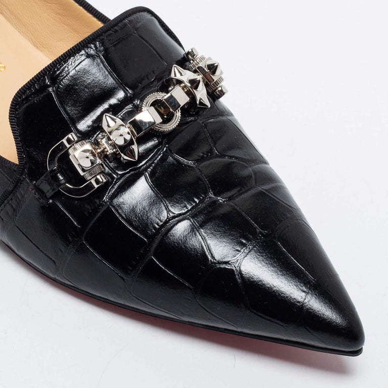 Christian Louboutin Black Croc Embossed Leather Kashasha Swing Loafers ...
