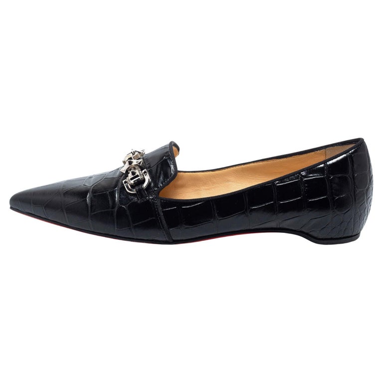 Christian Louboutin Black Croc Embossed Leather Kashasha Swing Loafers ...