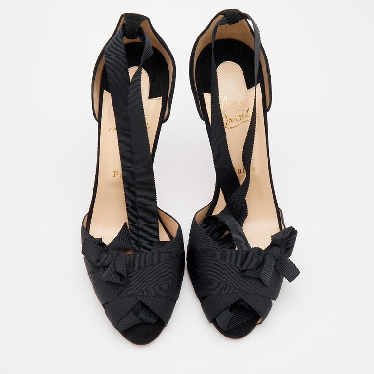 Christian Louboutin Black Fabric Suede Bow Christeriva Ankle Wrap ...