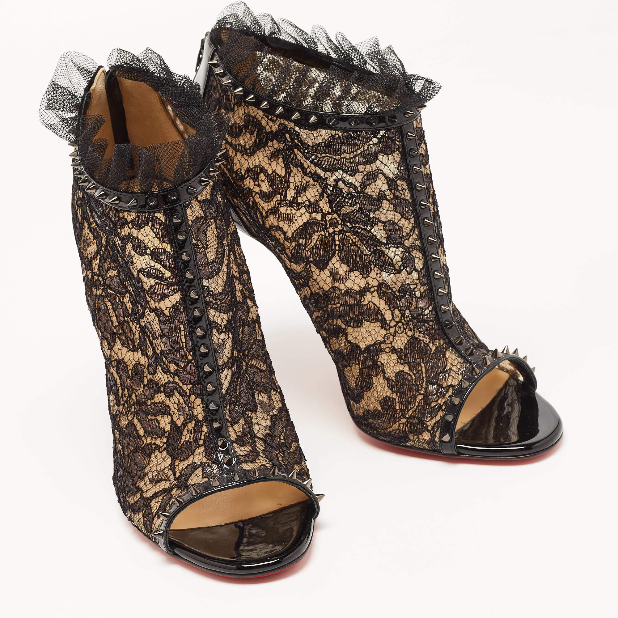 Christian Louboutin Black Lace and Patent Leather Juliettra Booties ...
