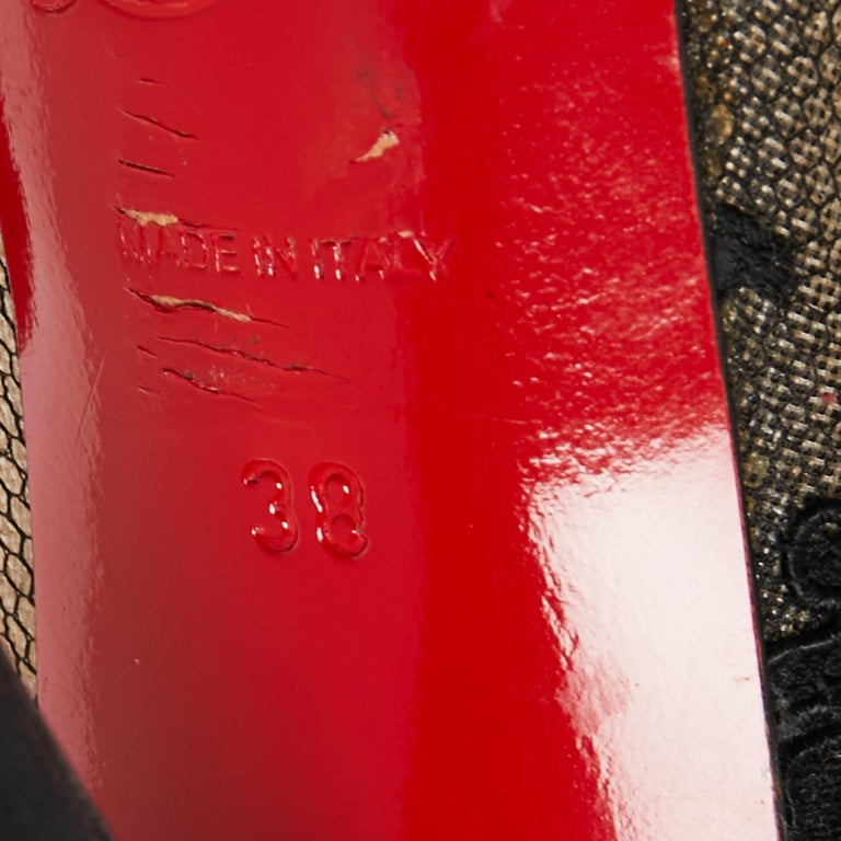 Christian Louboutin Black Lace and Satin Fetilo Peep-Toe Pumps Size 38 ...