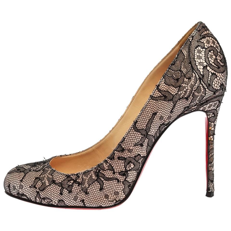 Christian Louboutin Metallic Gold Glitter Fabric Knotted Peep Toe Pumps ...