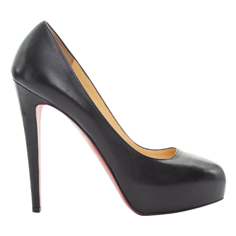 CHRISTIAN LOUBOUTIN black leather almond round toe hidden platform ...
