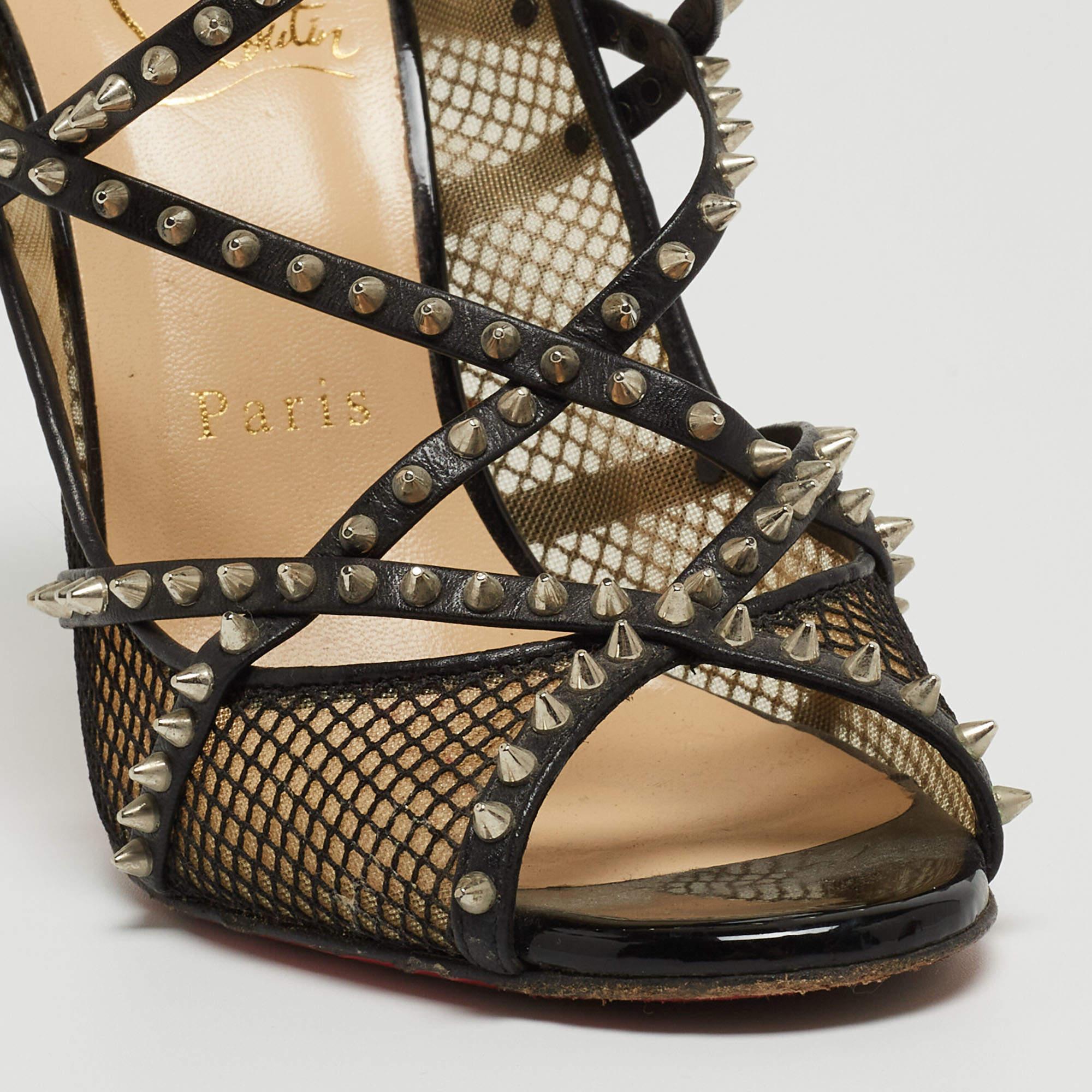 Christian Louboutin Black Leather and Mesh Spike Pumps Size 37 For Sale ...