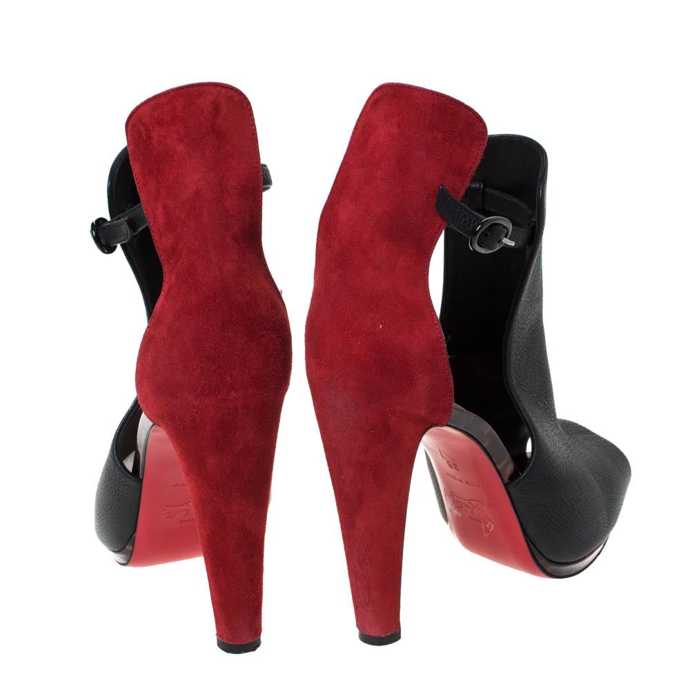 Christian Louboutin Black Leather and Suede Barabara Cutout Ankle Boots ...