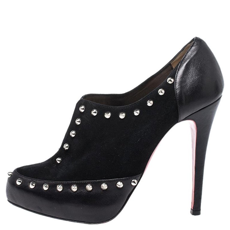 Christian Louboutin Black Leather And Suede V Vamp Spike Studded ...