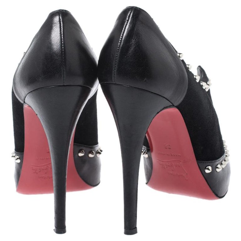 Christian Louboutin Black Leather And Suede V Vamp Spike Studded ...