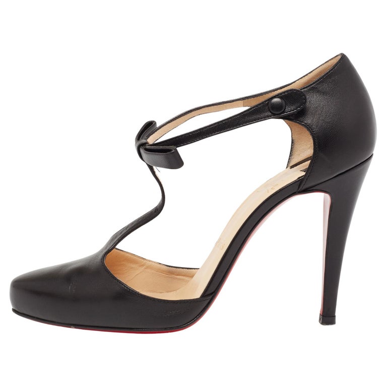Christian Louboutin Black Leather Bow Detail T- Strap Pumps Size 38.5 ...