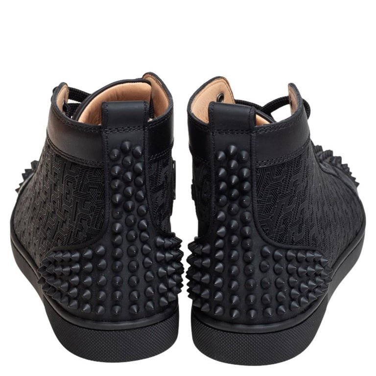 Christian Louboutin Black Leather Cotton Lou Spikes 2 High Top Sneakers ...