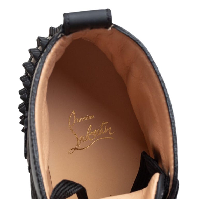 Christian Louboutin Black Leather Cotton Lou Spikes 2 High Top Sneakers ...