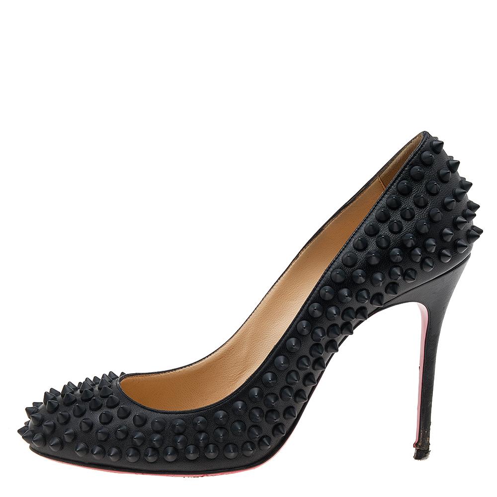 Christian Louboutin Black Leather Fifi Spike Pumps Size 37.5 at 1stDibs ...