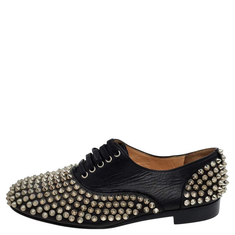 Christian Louboutin Black Leather Freddy Spike Lace Up Oxfords Size 36 ...