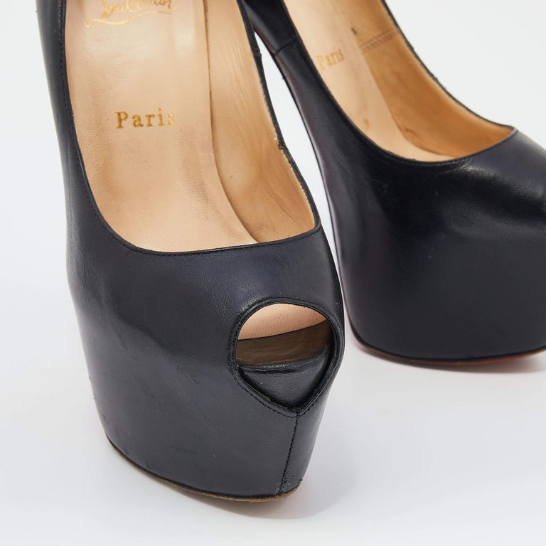 Christian Louboutin Black Leather Highness Peep Toe Platform Pumps Size ...