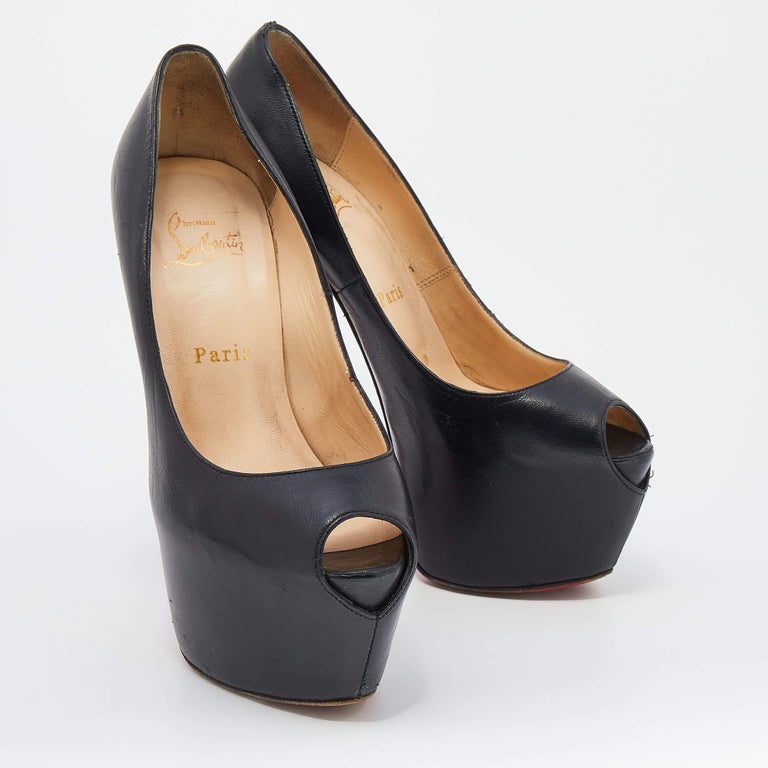 Christian Louboutin Black Leather Highness Peep Toe Platform Pumps Size ...