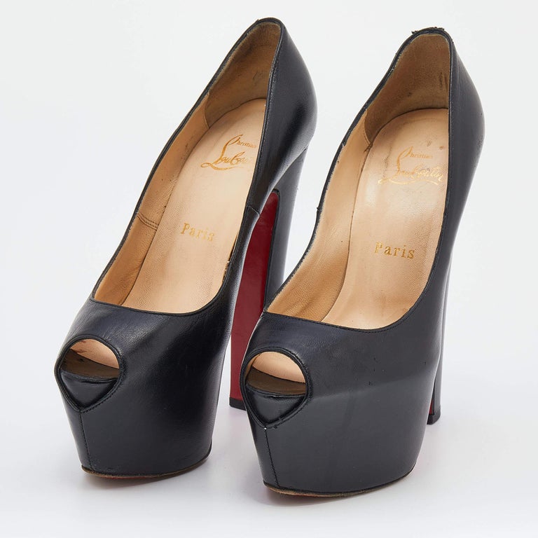 Christian Louboutin Black Leather Highness Peep Toe Platform Pumps Size ...