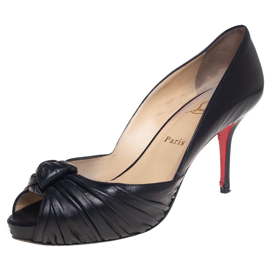 Christian Louboutin Black Leather Knot Peep Toe Pumps Size 40.5 For ...