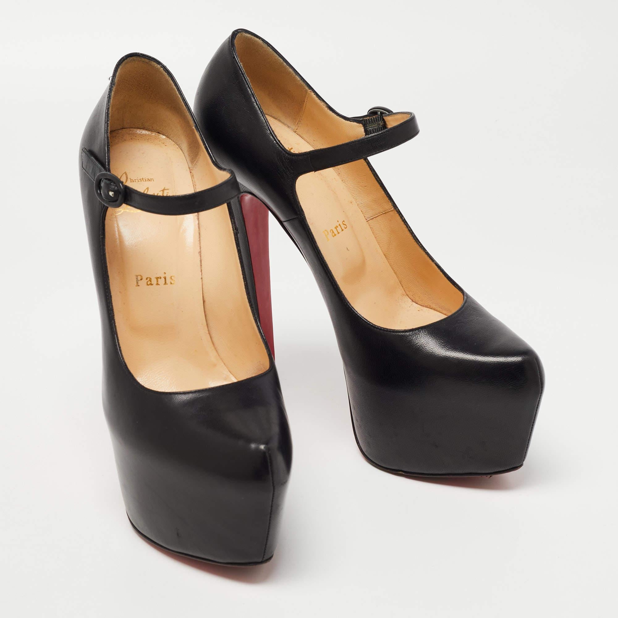 Christian Louboutin Black Leather Lady Daf Platform Pumps Size 38.5 For ...