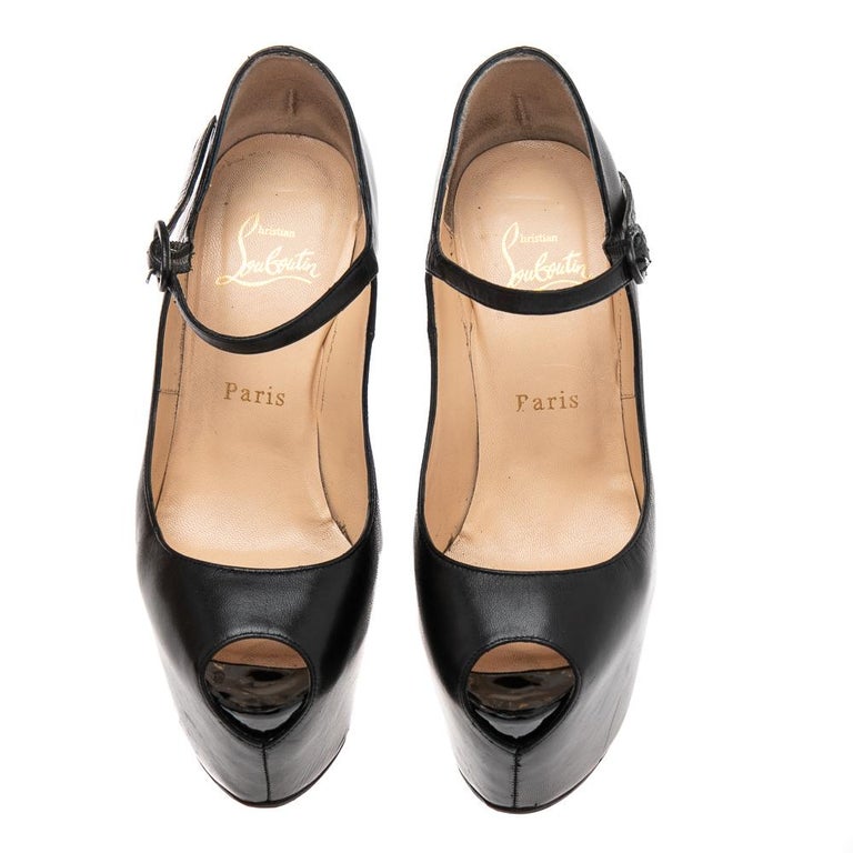 Christian Louboutin Black Leather Lady Highness Daf Mary Jane Pumps ...