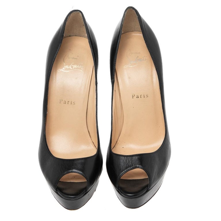Christian Louboutin Black Leather Lady Peep Toe Platform Pumps Size 37.5 at 1stDibs