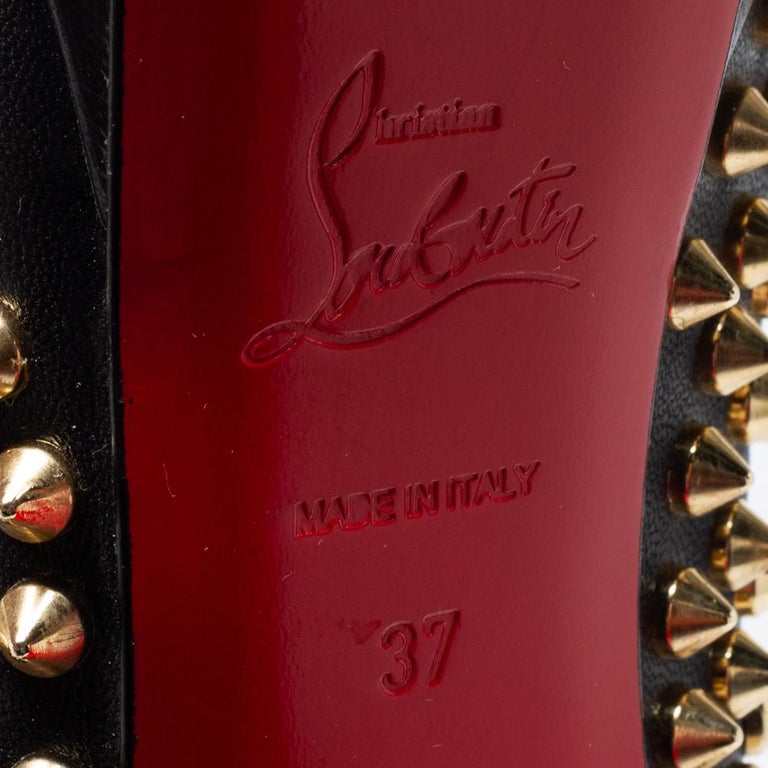 Christian Louboutin Black Leather Lady Peep-Toe Spikes Platform Pumps ...
