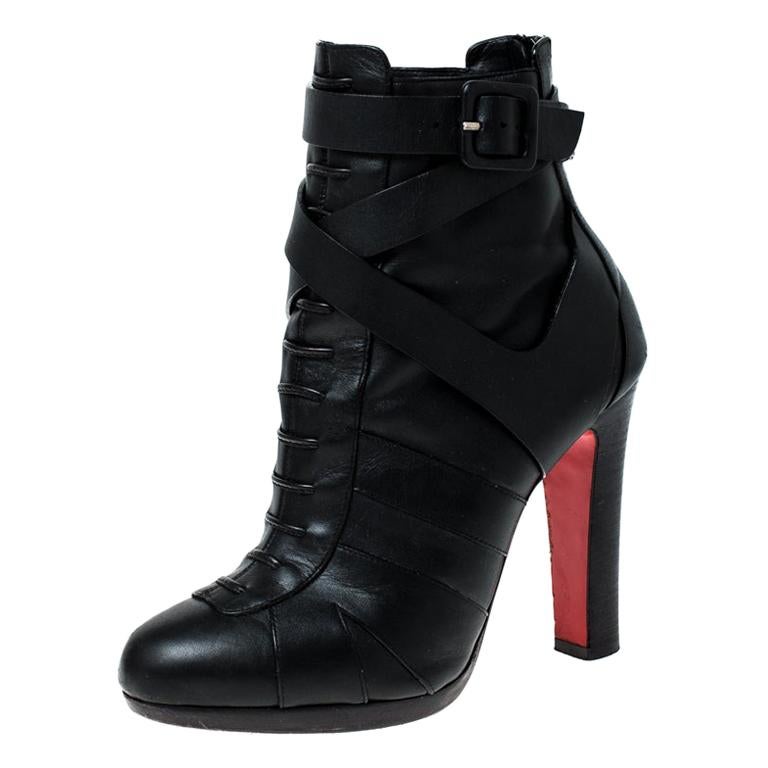 Christian Louboutin Black Leather Lamu Ankle Strap Booties Size 37 For ...