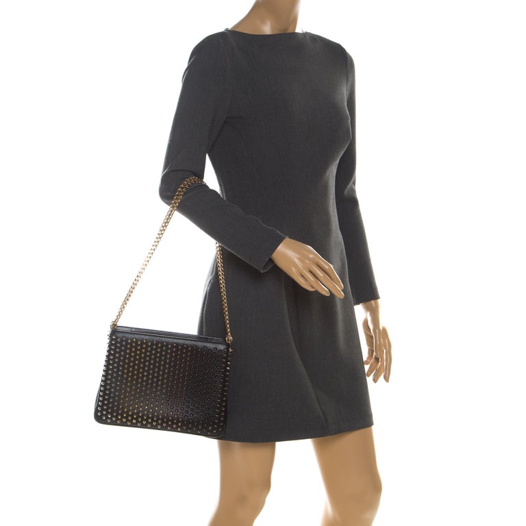 Christian Louboutin Black Leather Large Triloubi Spiked Shoulder Bag ...