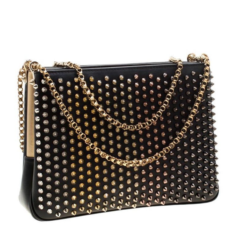 Christian Louboutin Black Leather Large Triloubi Spiked Shoulder Bag ...