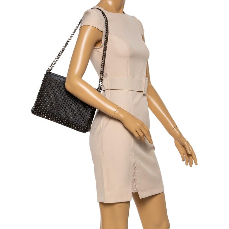 Christian Louboutin Black Leather Large Triloubi Spiked Shoulder Bag at ...