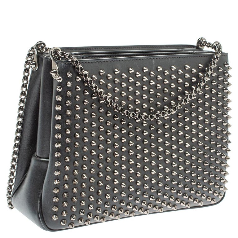 Christian Louboutin Black Leather Large Triloubi Spiked Shoulder Bag at ...