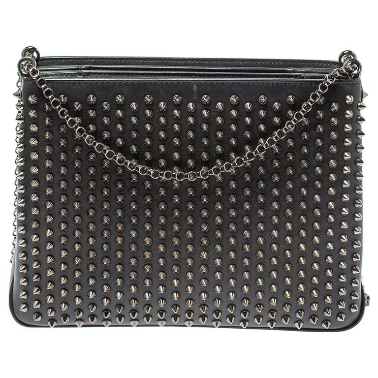 Christian Louboutin Black Leather Large Triloubi Spiked Shoulder Bag at ...