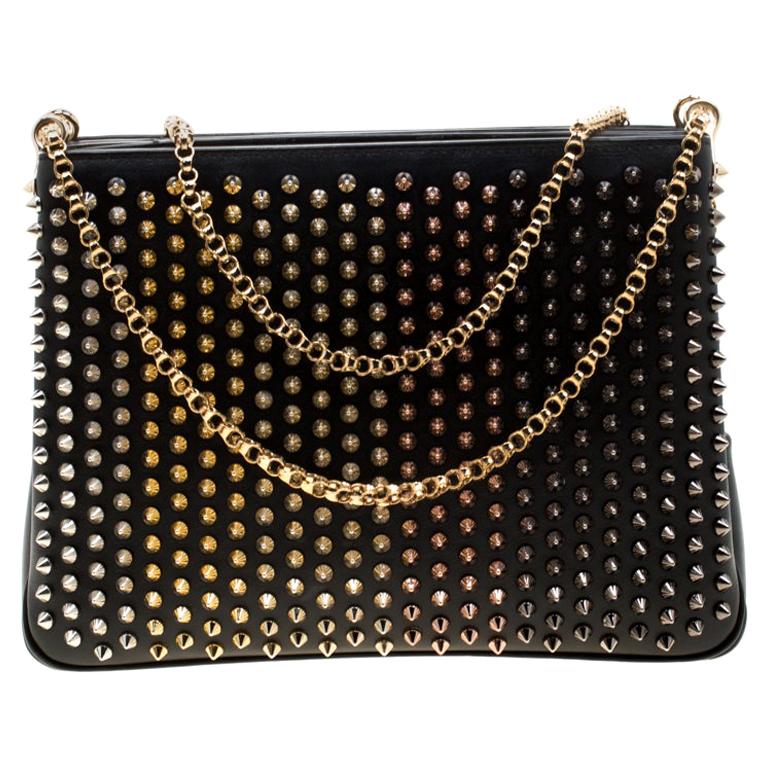 Christian Louboutin Black Leather Large Triloubi Spiked Shoulder Bag ...