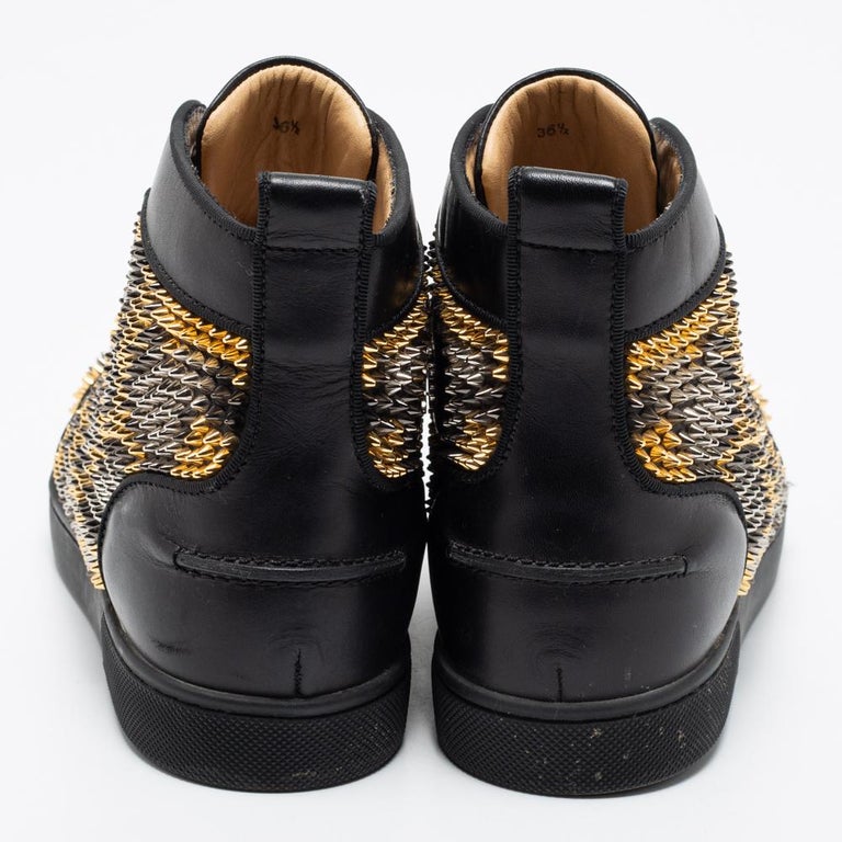 Christian Louboutin Black Leather Louis Spikes High-Top Sneakers Size ...
