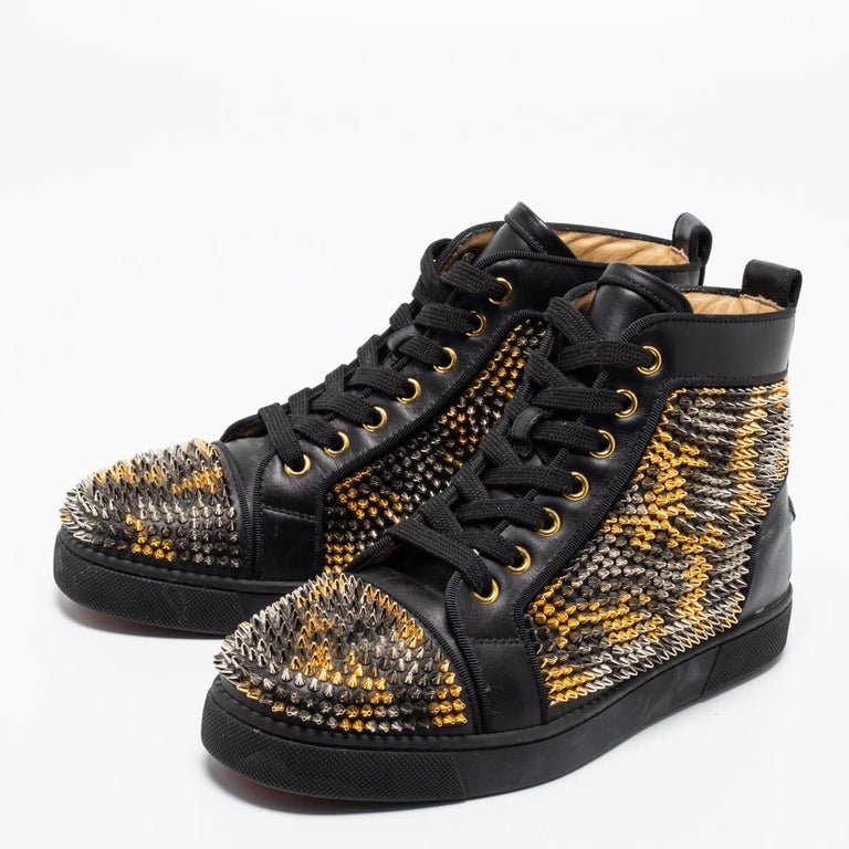 Christian Louboutin Black Leather Louis Spikes High-Top Sneakers Size ...