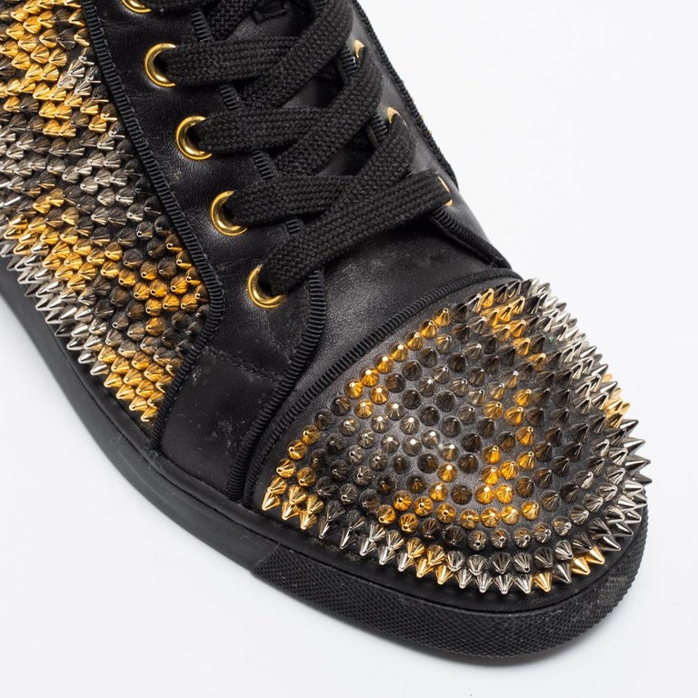 Christian Louboutin Black Leather Louis Spikes High-Top Sneakers Size ...