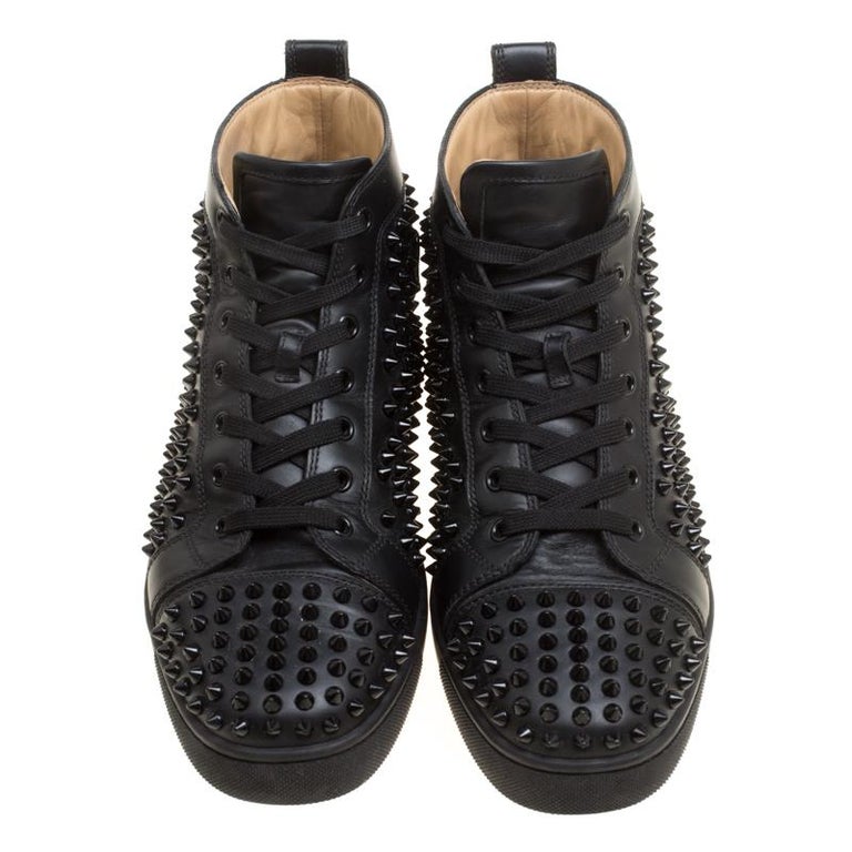 Christian Louboutin Black Leather Louis Spikes High Top Sneakers Size ...
