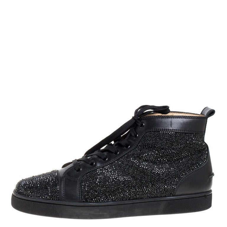 Christian Louboutin Black Leather Louis Strass High Top Sneakers Size ...
