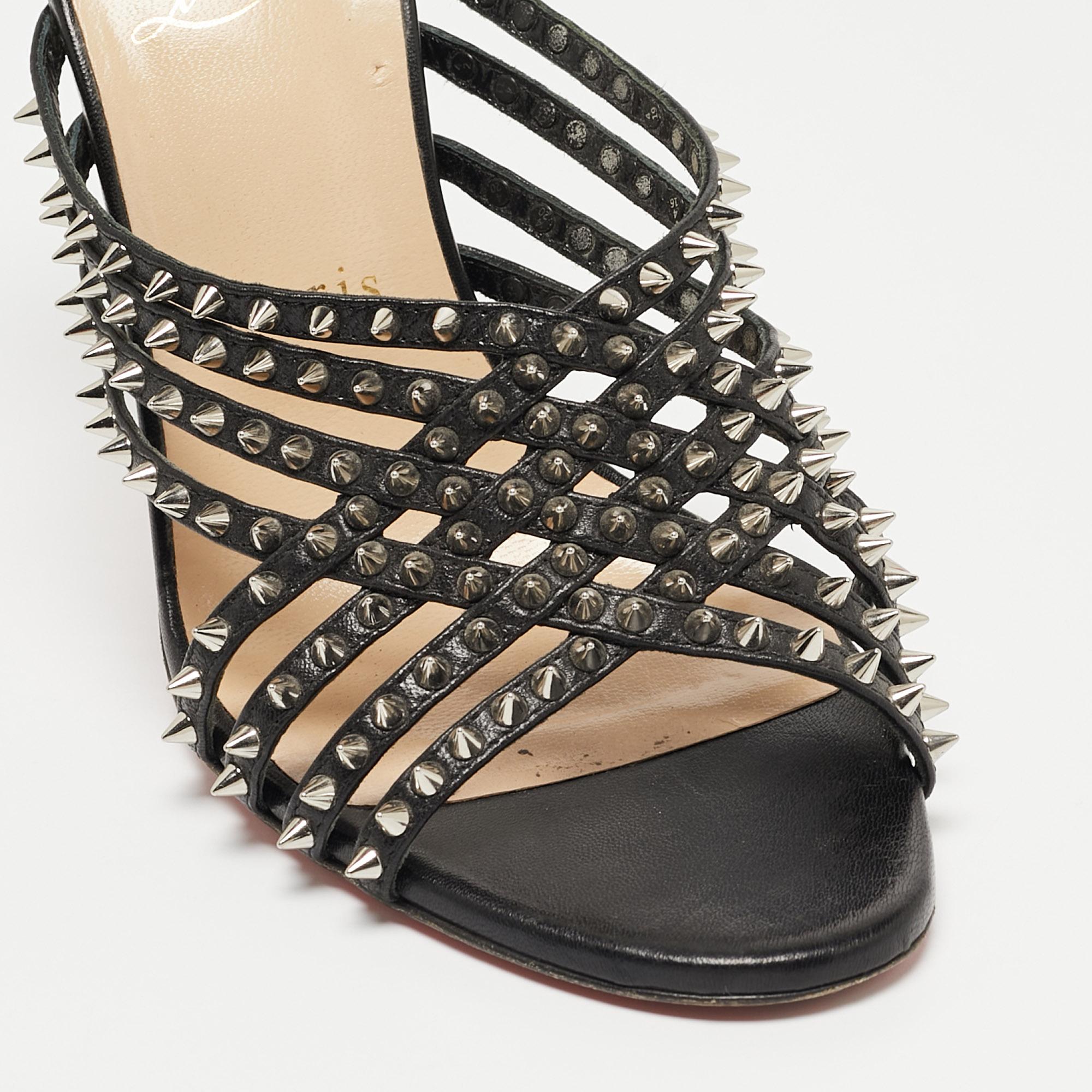 Christian Louboutin Black Leather Marthaspike Sandals Size 38 For Sale ...