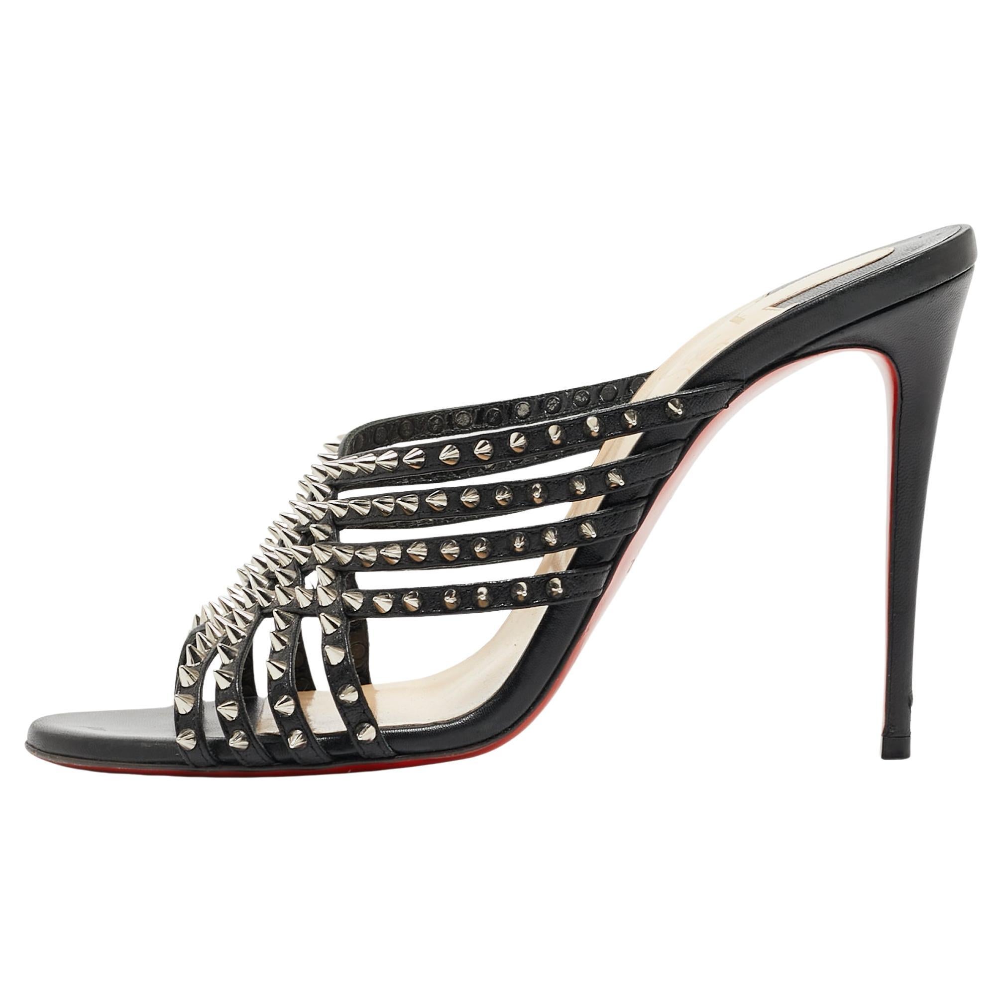 Christian Louboutin Black Leather Marthaspike Sandals Size 38 For Sale ...