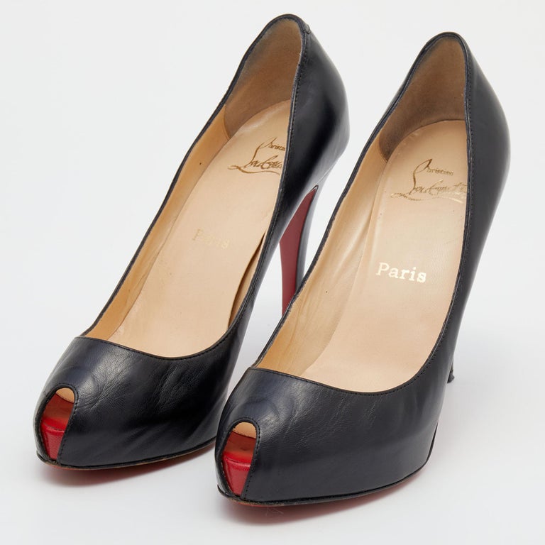 Christian Louboutin Black Leather Mini Bout Peep Toe Pumps Size 38.5 ...