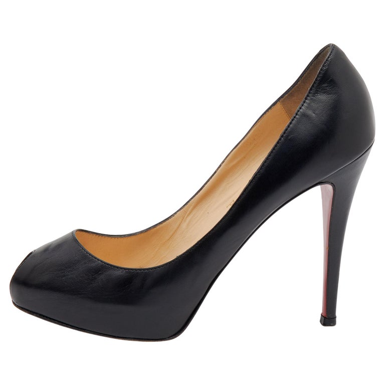 Christian Louboutin Black Leather Mini Bout Peep Toe Pumps Size 38.5 ...