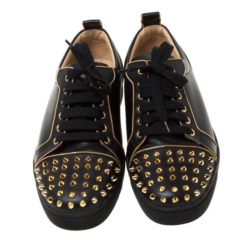 Christian Louboutin Black Leather Rush Spike Lace Up Sneakers Size 40 ...