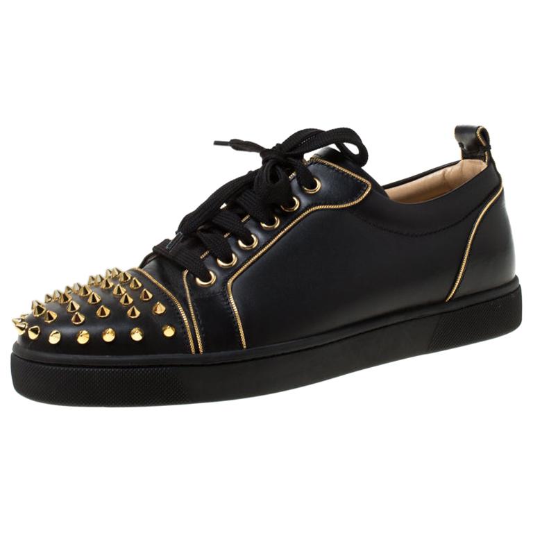 Christian Louboutin Black Leather Rush Spike Lace Up Sneakers Size 40 ...