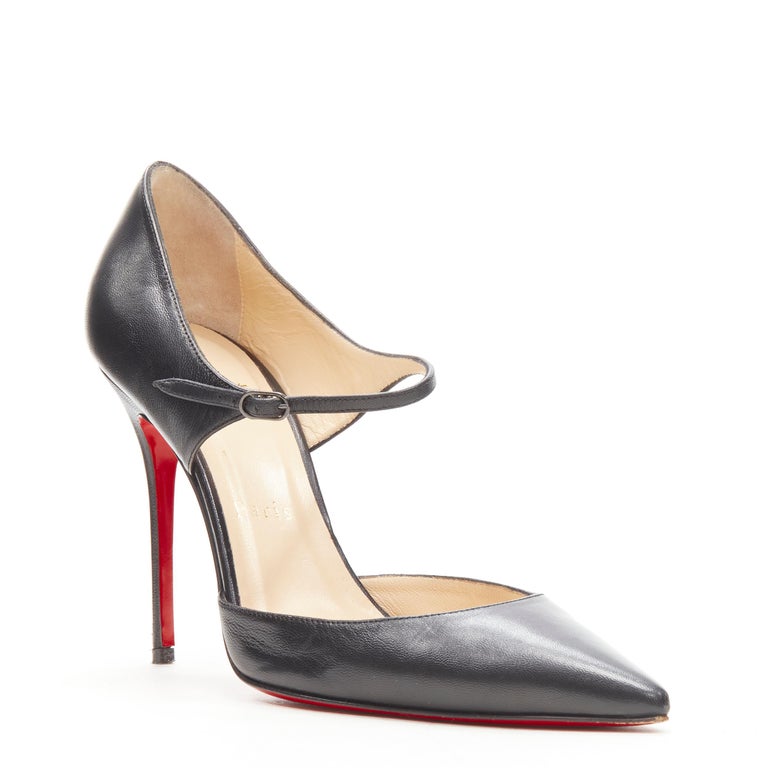 CHRISTIAN LOUBOUTIN black leather single vamp strap pointy dorsay pump EU38 at 1stDibs