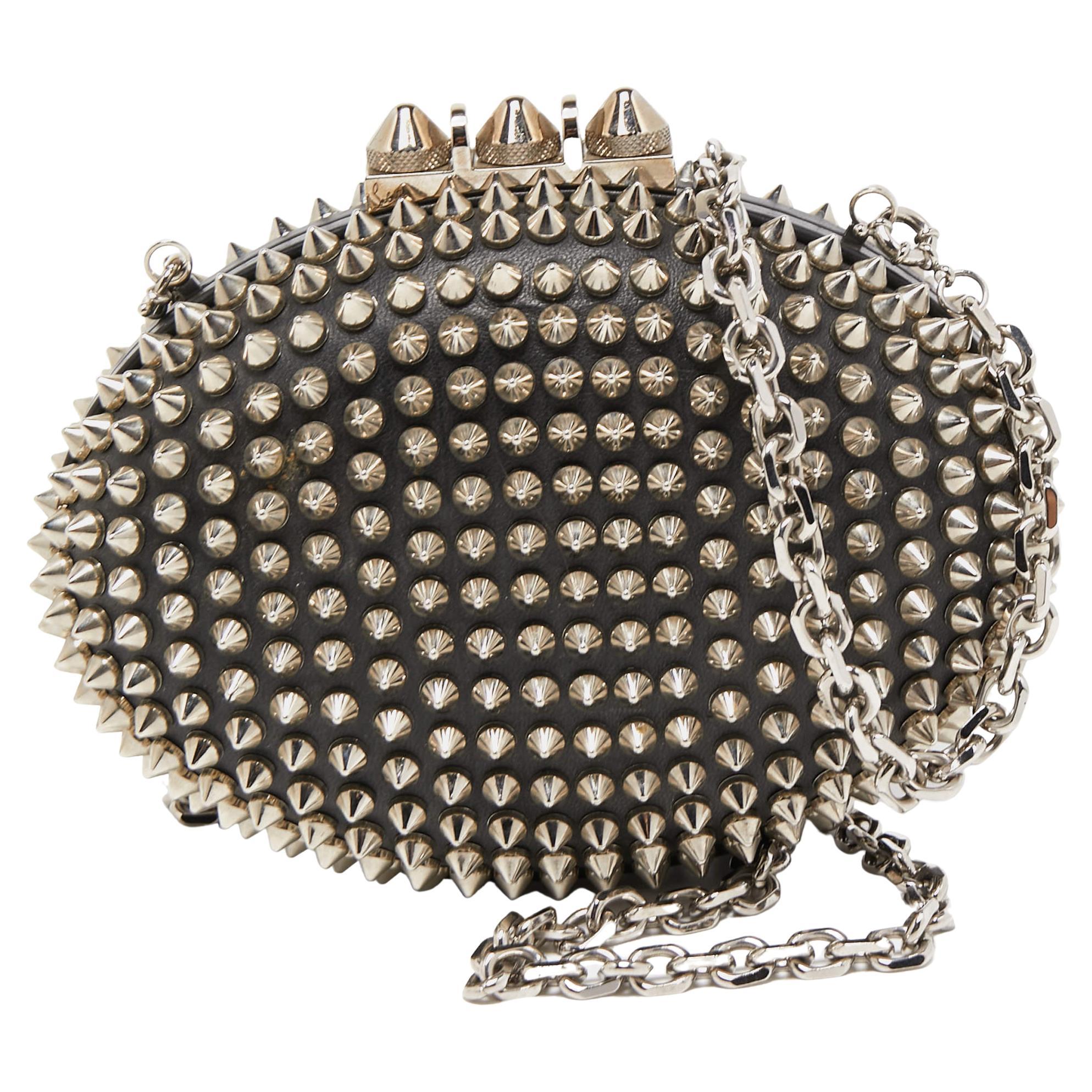 Christian Louboutin Black Leather Spike Mina Chain Clutch For Sale at ...