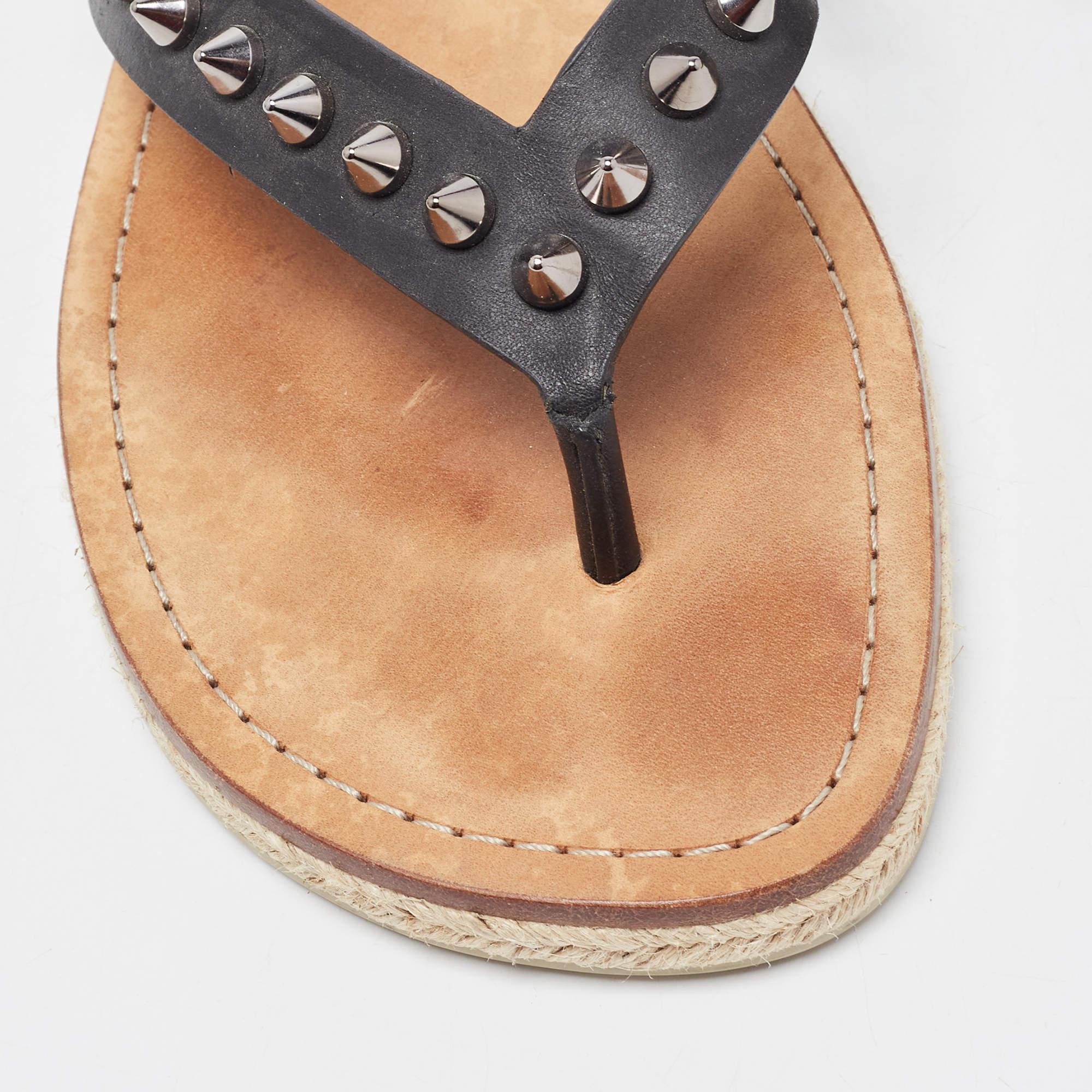 Christian Louboutin Black Leather Spike Thong Sandals Size 40 For Sale ...