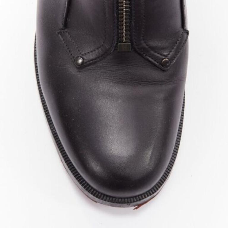 CHRISTIAN LOUBOUTIN black leather zip front concealed wedge riding boot ...