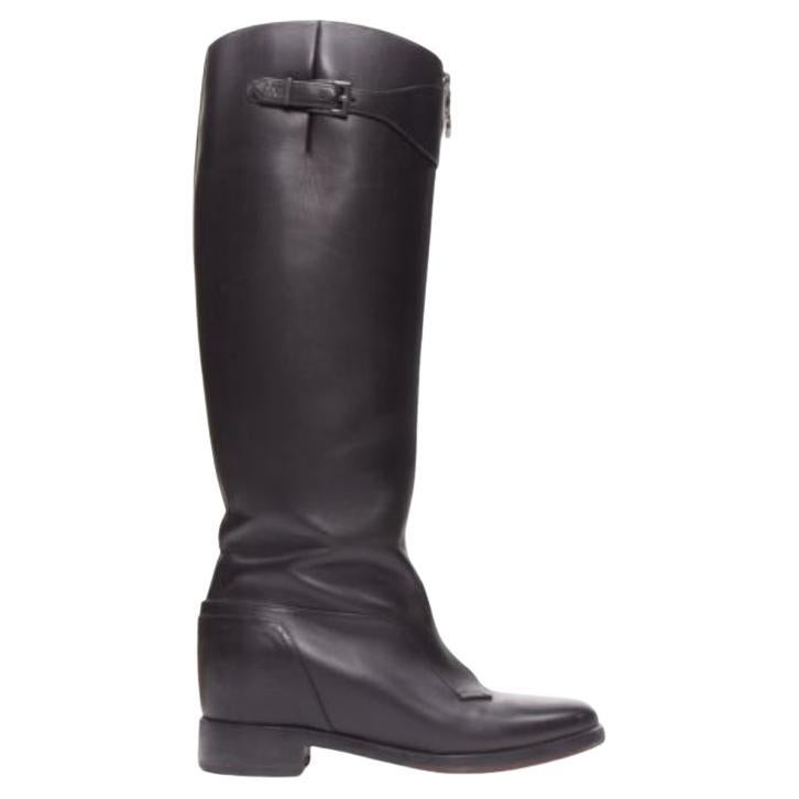 CHRISTIAN LOUBOUTIN black leather zip front concealed wedge riding boot ...